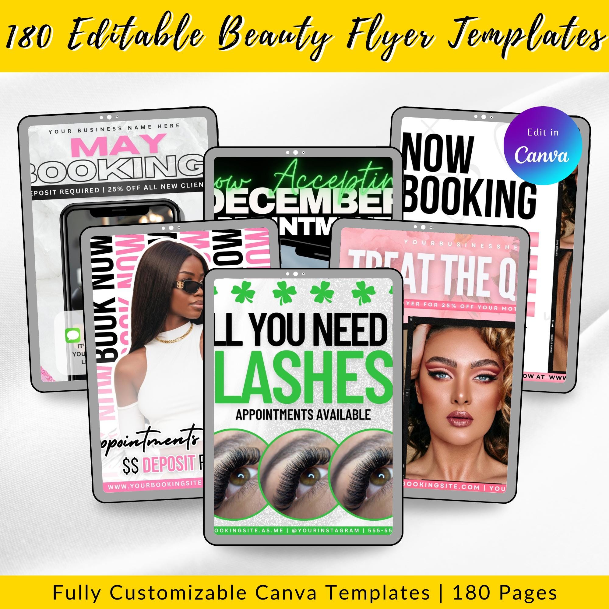 180 Editable Beauty Flyer Templates for Canva PLR Bundle for Resell ...