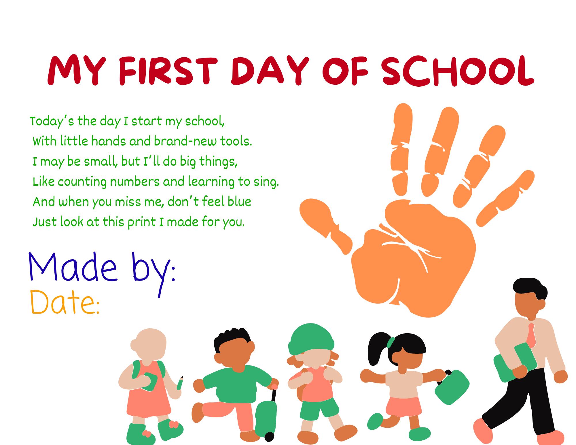 First Day of School Handprint Poem | Printable Keepsake | Little Hands ...