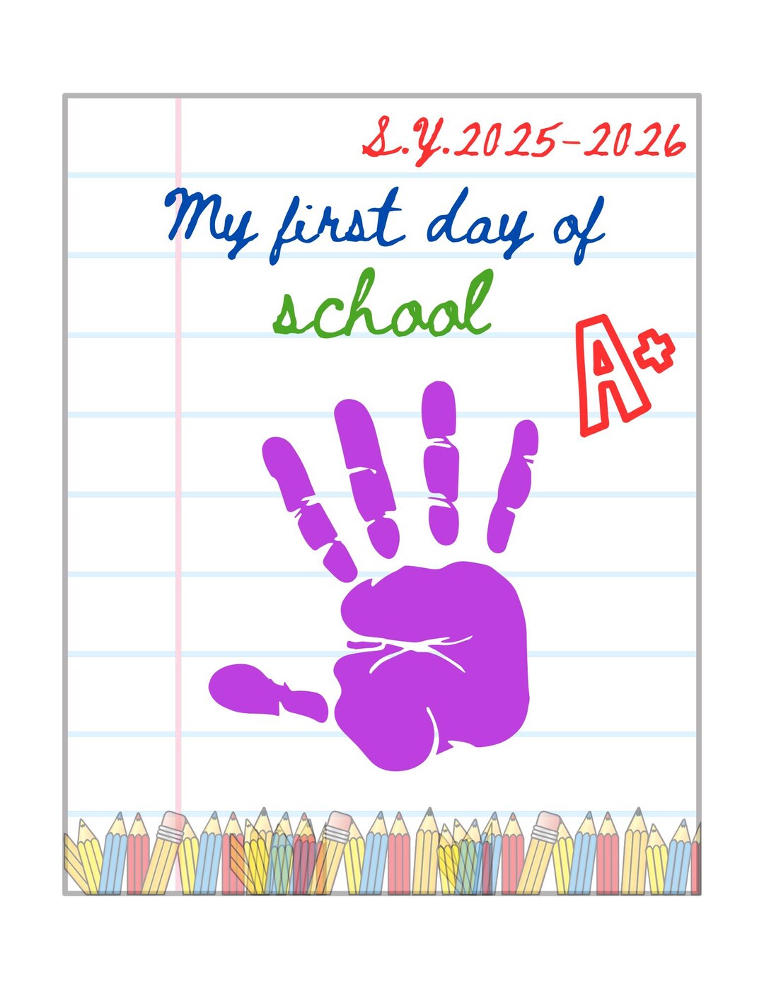 My First Day of School Handprint Craft | First Day Keepsake Printable ...