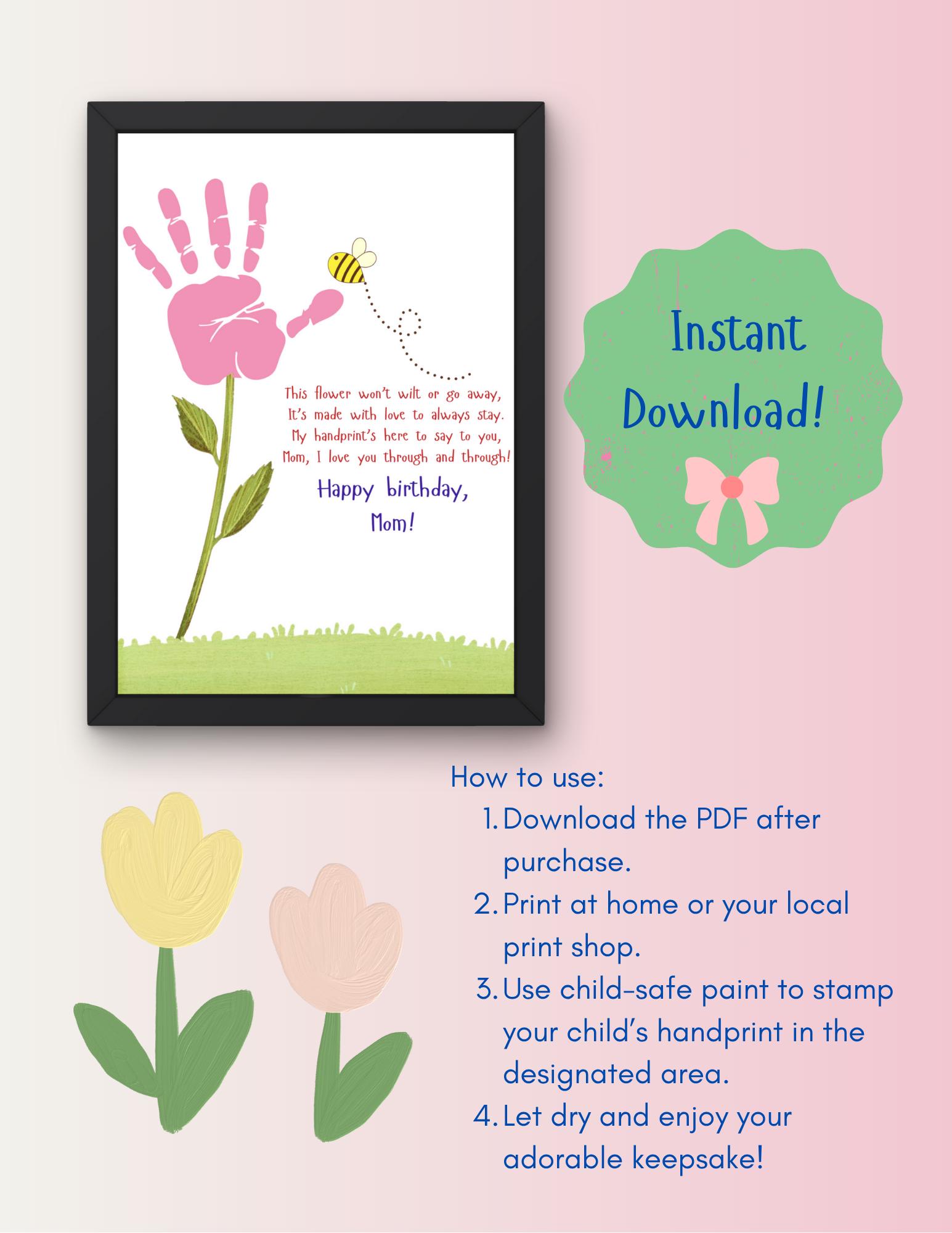 Flower Handprint Craft for Mom | Birthday Poem Printable | Kids ...