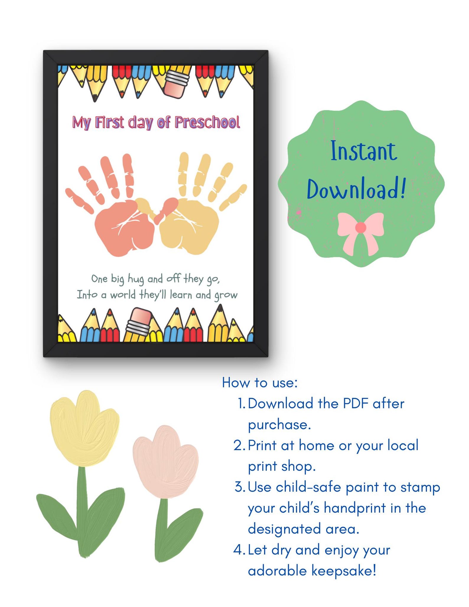 My First Day of Preschool Handprint Craft – Printable Keepsake ...
