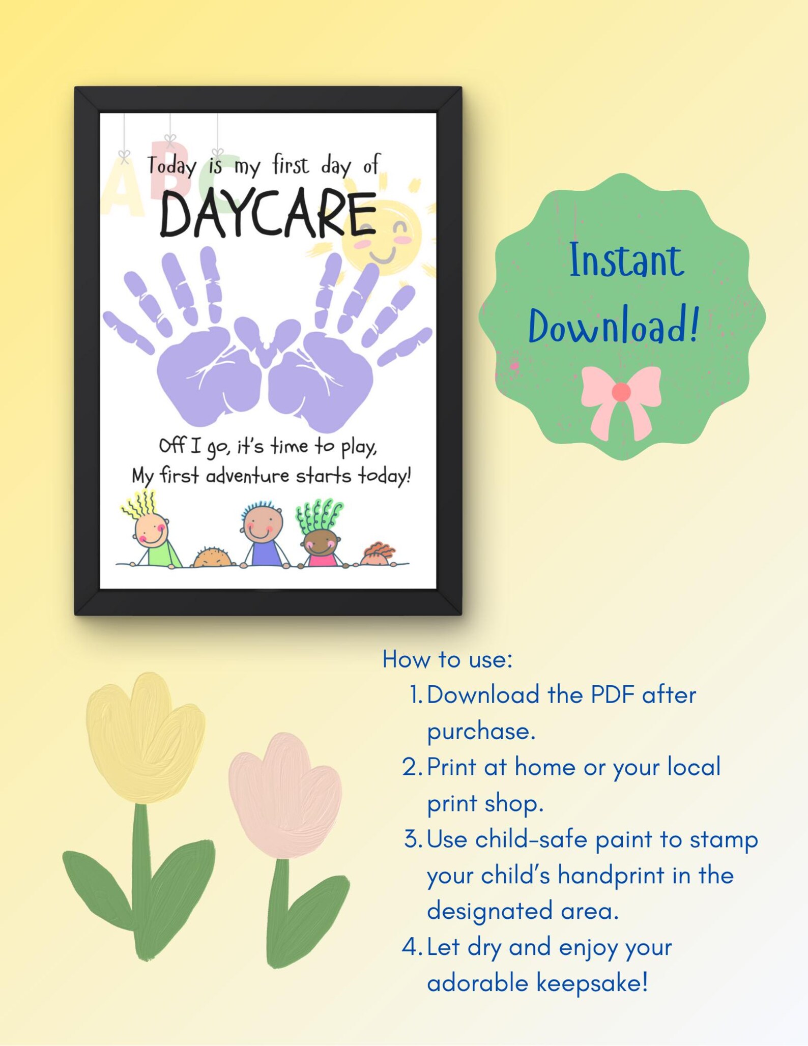 My First Day of Daycare Handprint Craft – Printable Keepsake | Digital ...