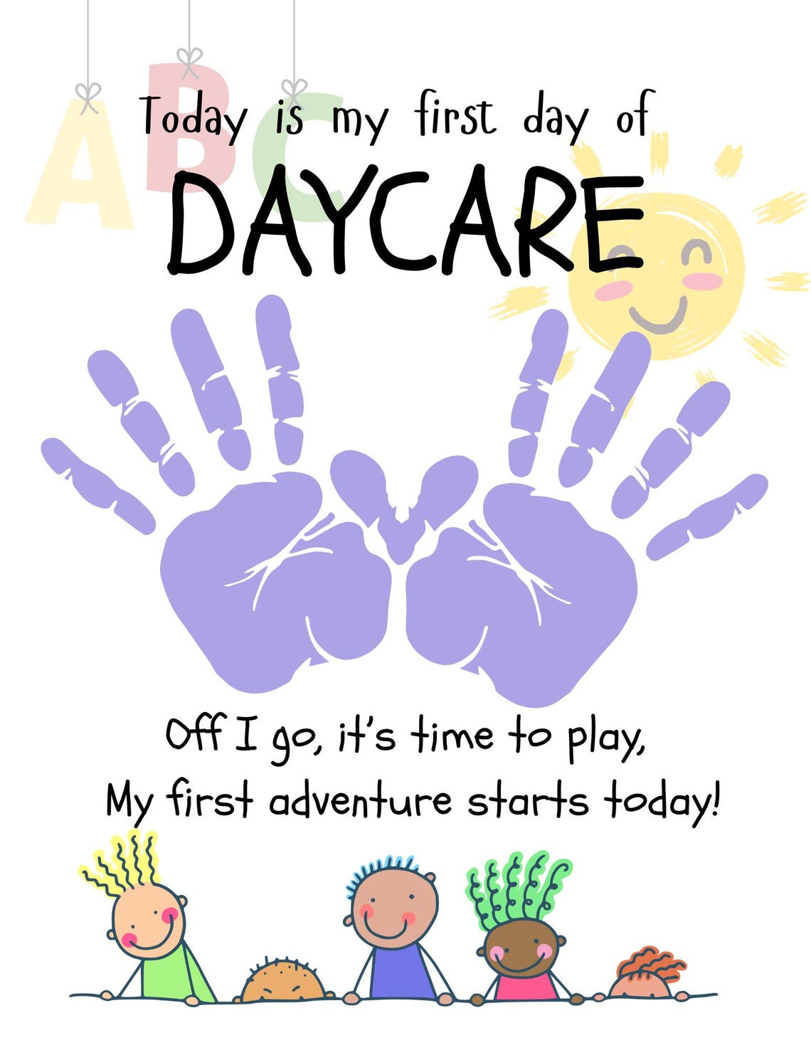 My First Day of Daycare Handprint Craft – Printable Keepsake | Digital ...