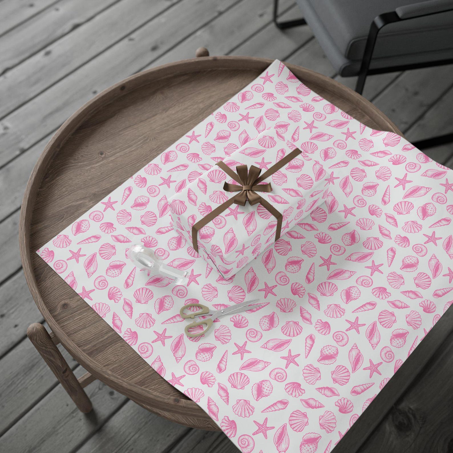 Pink Sea Shells Wrapping Paper Beach Coastal Pattern Gift Wrap Roll for ...