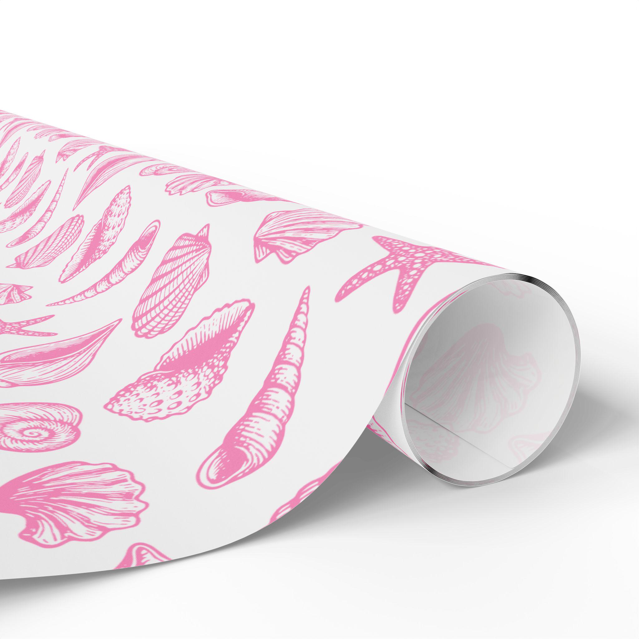Pink Sea Shells Wrapping Paper Beach Coastal Pattern Gift Wrap Roll for ...