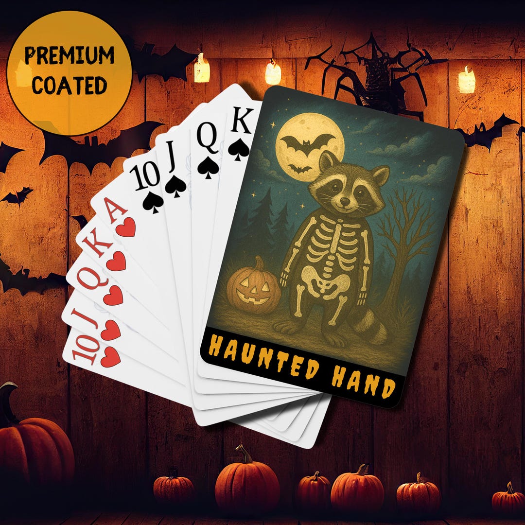 Halloween-themed Poker Playing Cards Skeleton Racoon Spooky Card Games ...