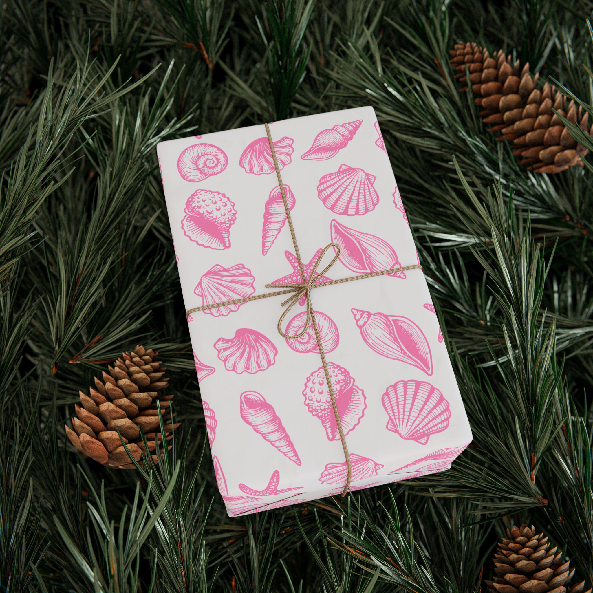 Pink Sea Shells Wrapping Paper Beach Coastal Pattern Gift Wrap Roll for ...