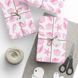 Pink Sea Shells Wrapping Paper Beach Coastal Pattern Gift Wrap Roll for ...