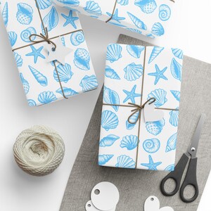 Pink Sea Shells Wrapping Paper Beach Coastal Pattern Gift Wrap Roll for ...