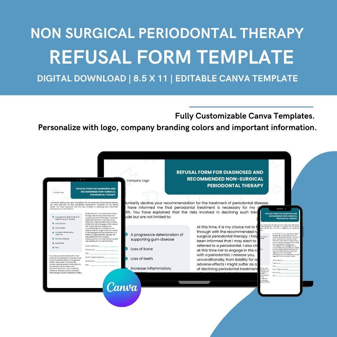 Periodontal Treatment Refusal Form Canva Template, Non-surgical Therapy ...