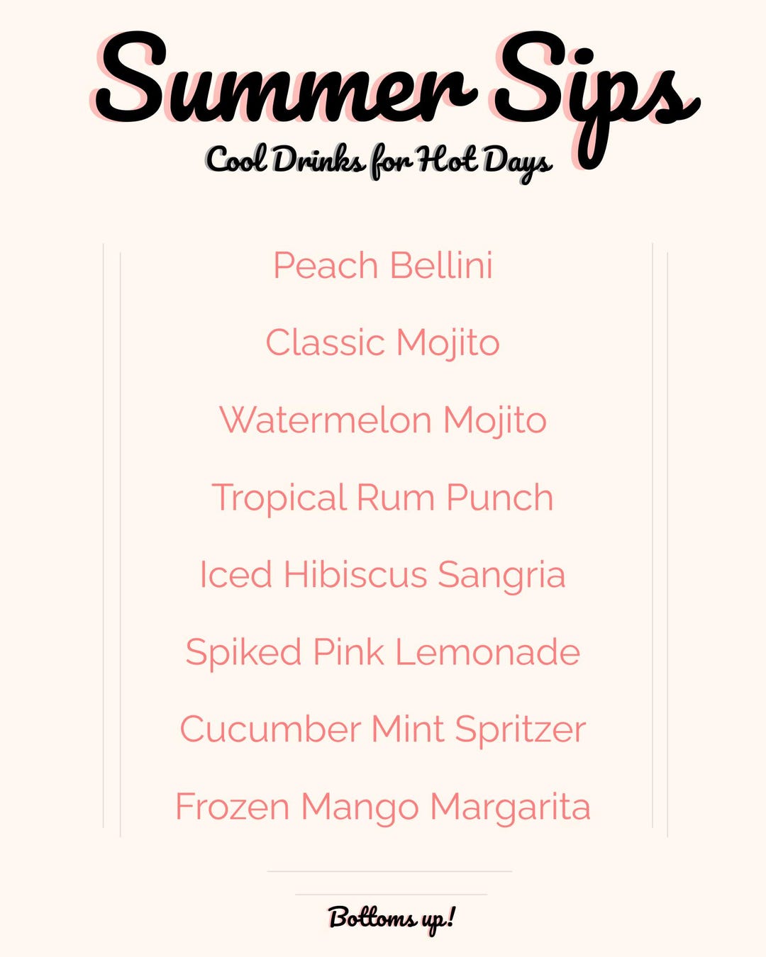 Editable Summer Cocktail Menu | Summer Sips Bar Sign | Printable ...
