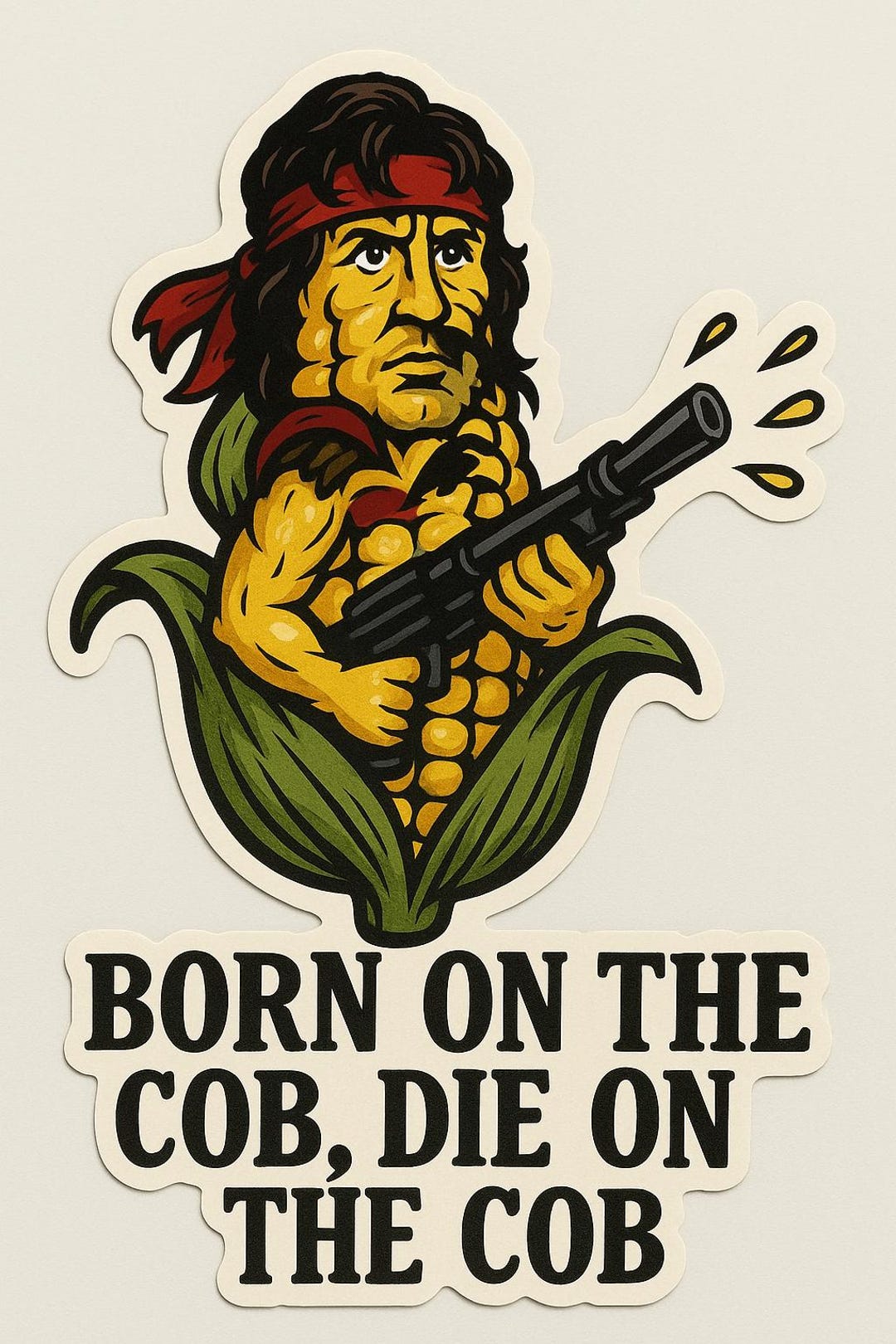Corn on the Cob Sticker – Funny Rambo Corn | Die on the Cob | Food Pun ...