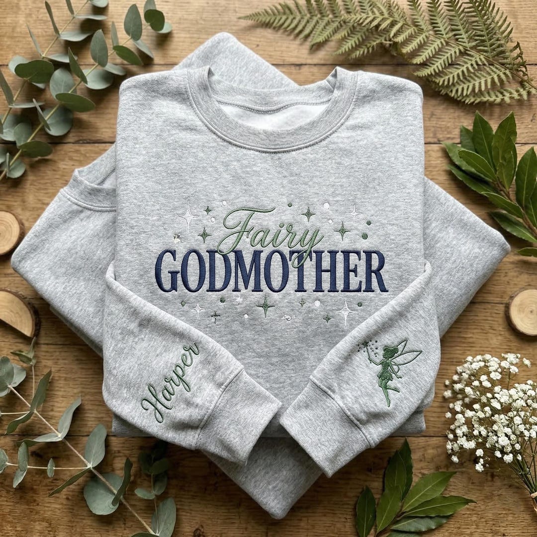 Fairy Godmother Embroidered Hoodie, Custom Name Sleeve Sweatshirt ...
