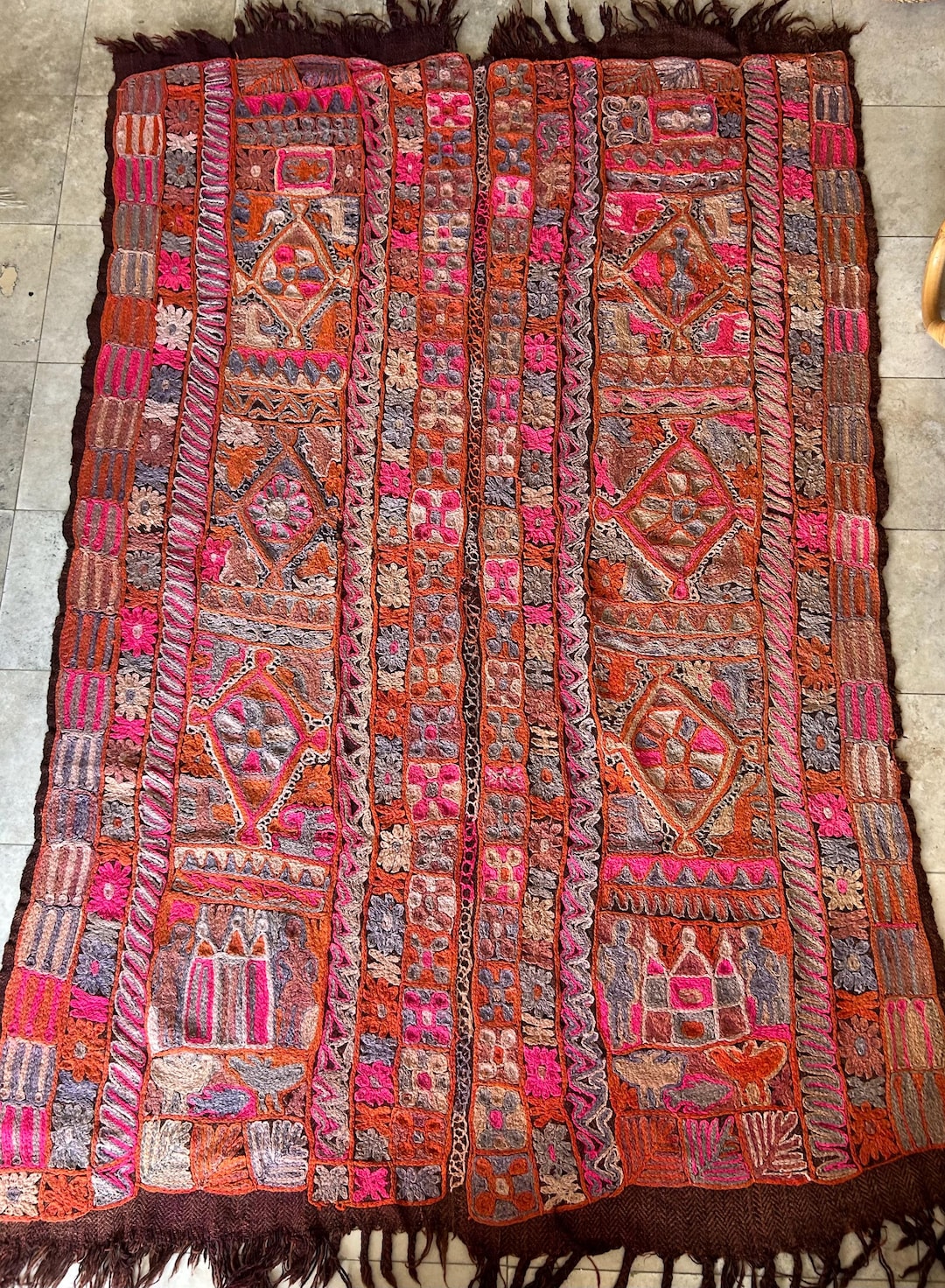 Embroidered Arab Iraqi Antique Tribal Artisanal Wool Textile Rug 5x8 Ft ...