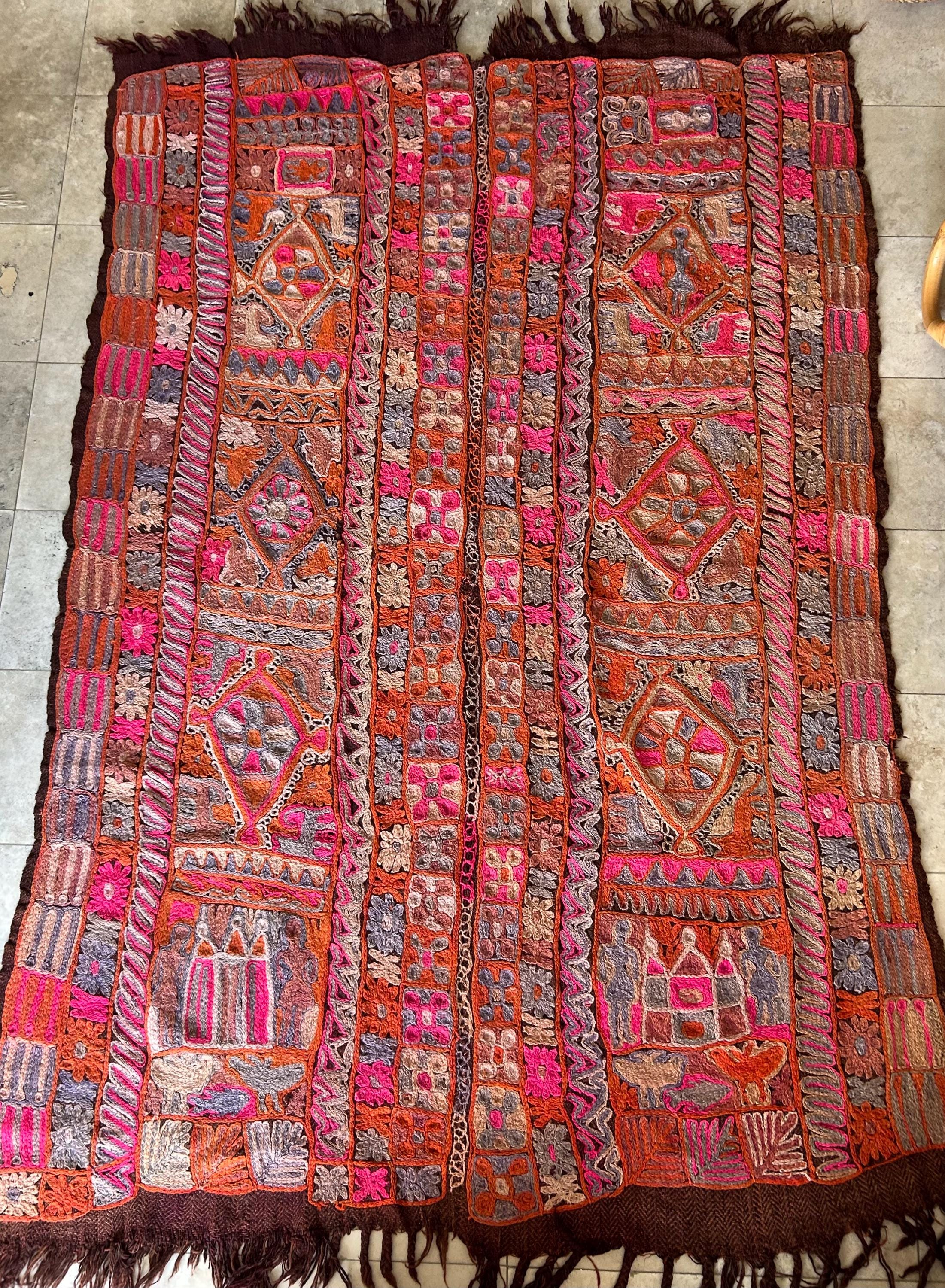Embroidered Arab Iraqi Antique Tribal Artisanal Wool Textile Rug 5x8 Ft ...