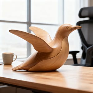 Hand-carved Wooden Bird With Spread Wings, Light Brown Natural Wood ...