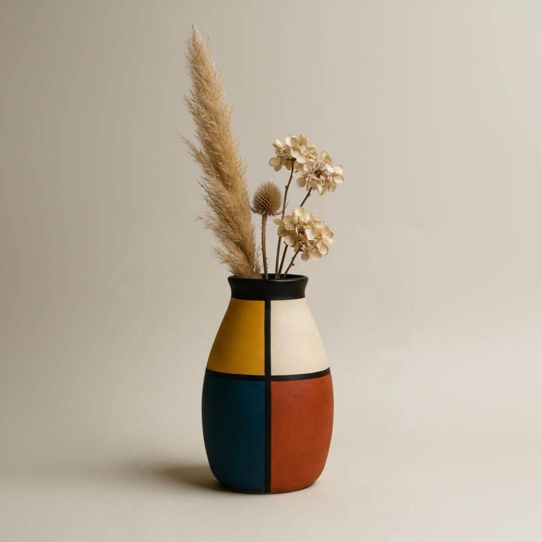 Mondrian Inspired Wood Vase, Abstract Geometric Vase for Dried Flowers ...