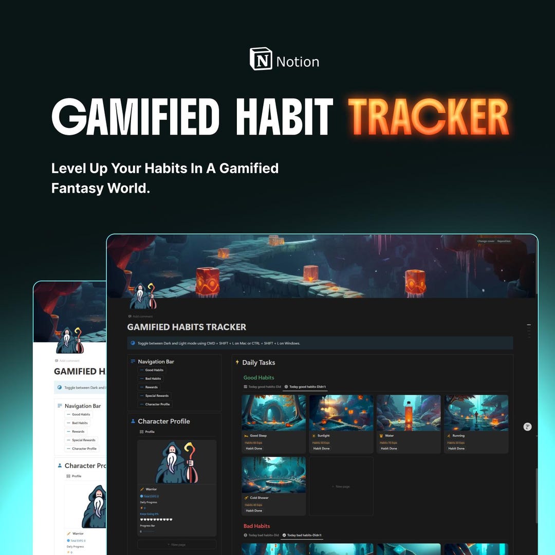 Notion Habit Tracker Gamified Habit Tracker Digital Daily Planner ...