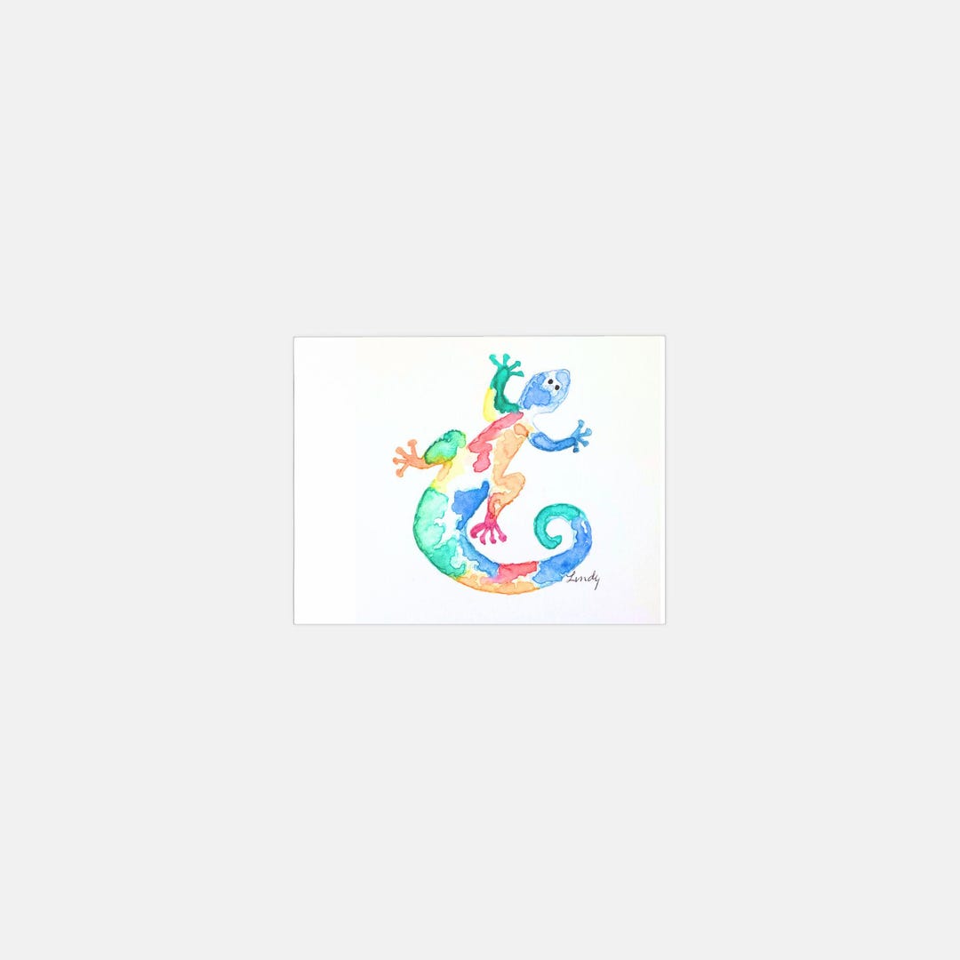 Watercolor Gecko Greeting Card - Etsy