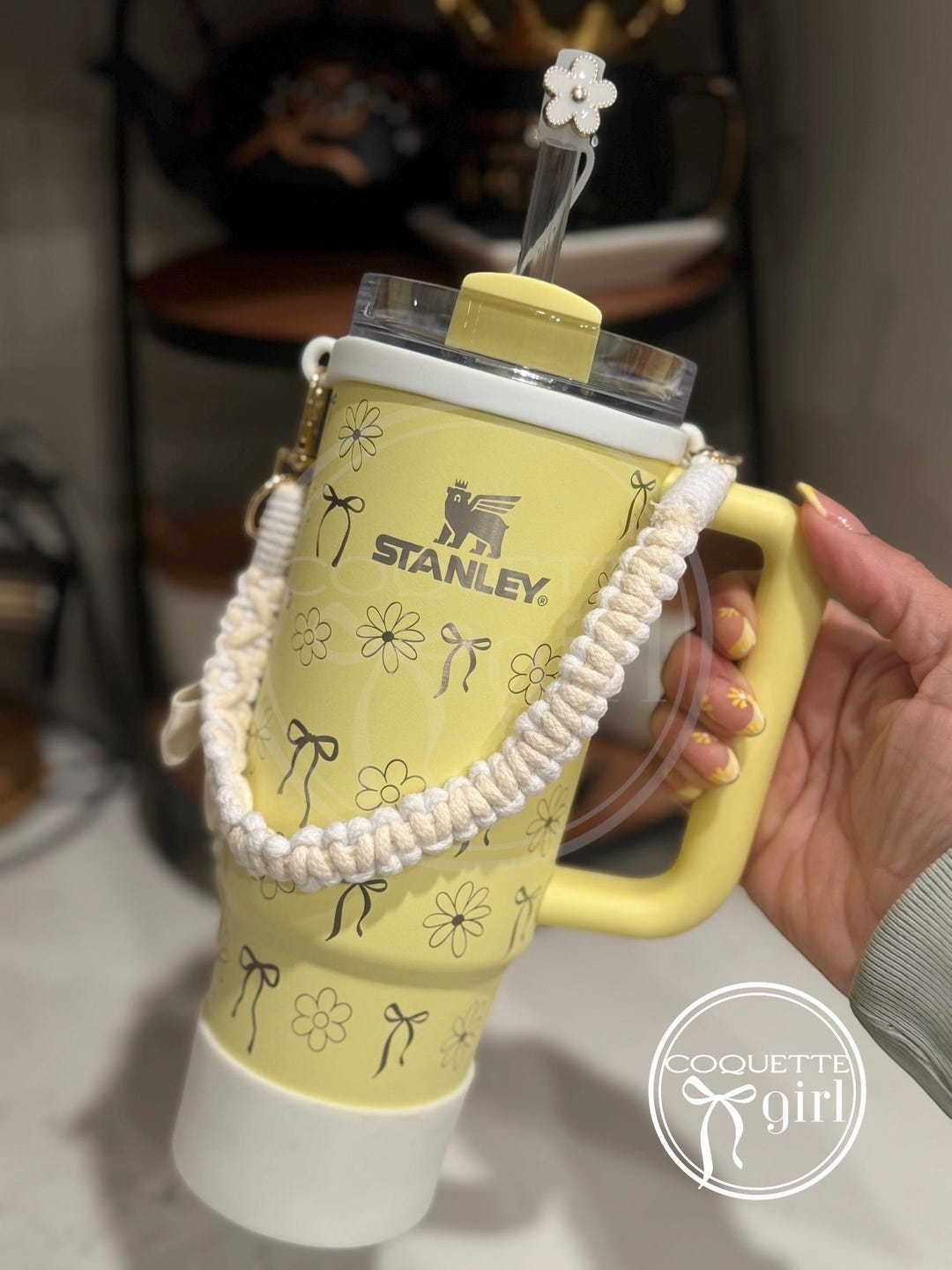Stanley Lemonade Engraved Tumbler | Coquette Daisy | Cute Bow Tumbler ...