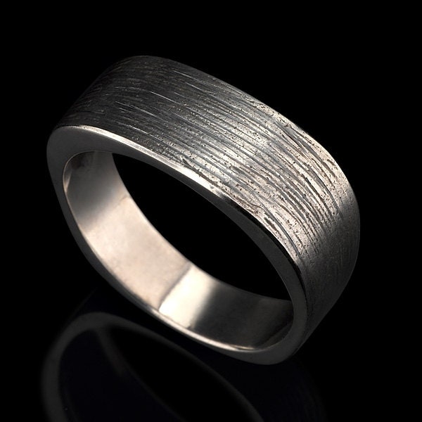 Square and Scratched Silver Ring for Man - Etsy