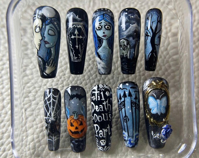 Handmade Custom Corpse Bride Inspired Press on Nails | 3D | Detailed ...