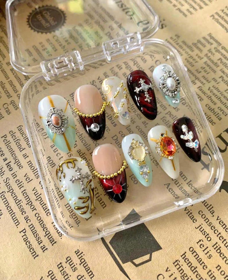 Vintage Baroque Press on Nails, Gothic Cameo Nail Set, Elegant Cross ...