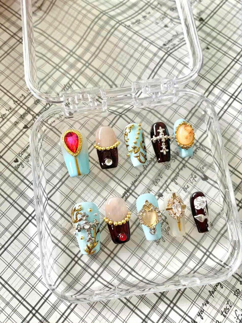 Vintage Baroque Press on Nails, Gothic Cameo Nail Set, Elegant Cross ...