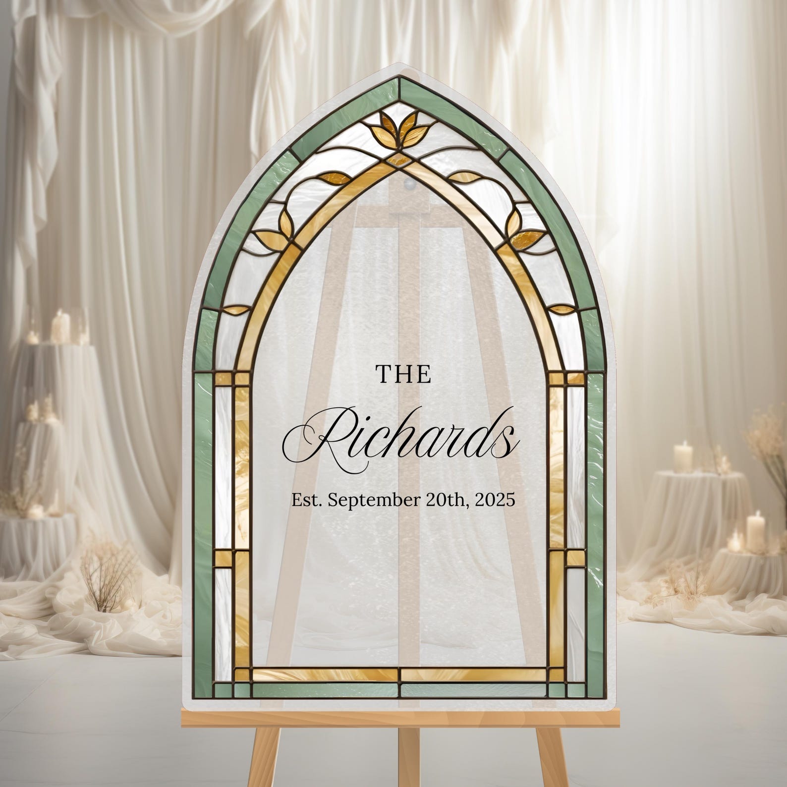 Wedding Welcome Sign Stained Glass, Custom Acrylic Green and Gold ...