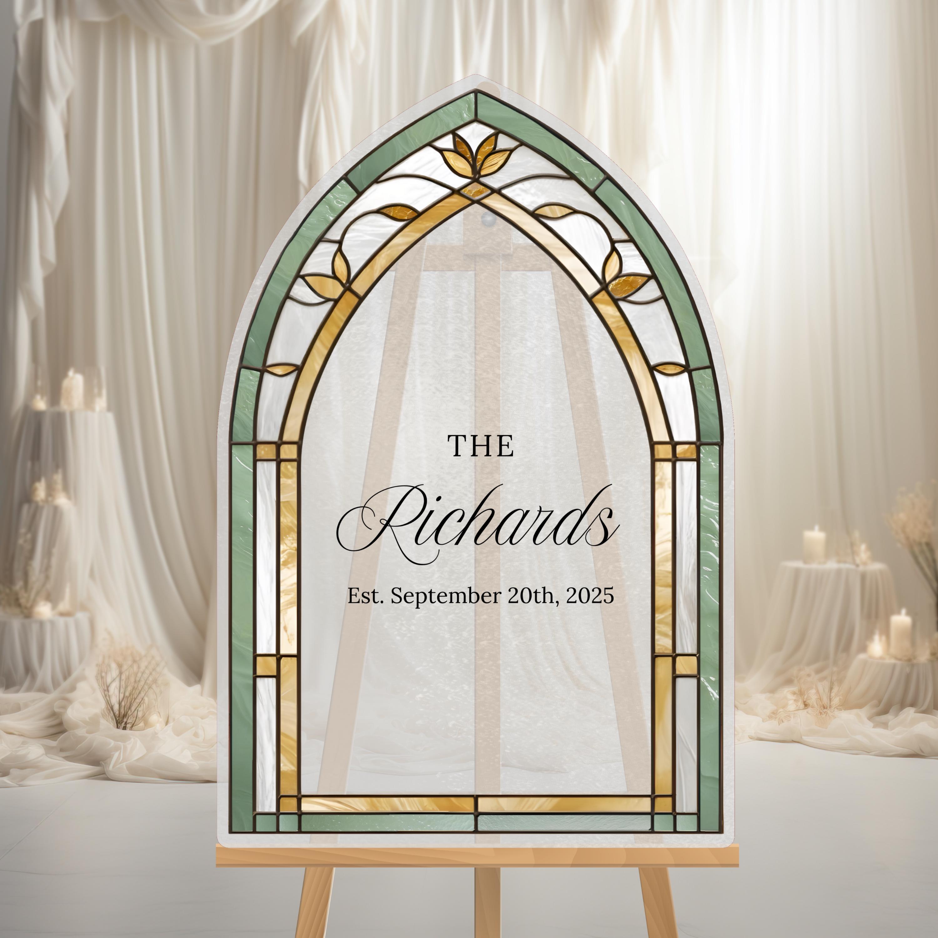 Wedding Welcome Sign Stained Glass, Custom Acrylic Green and Gold ...