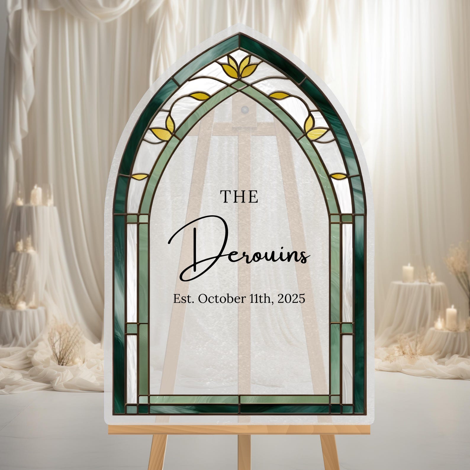 Wedding Welcome Sign Stained Glass, Custom Acrylic Green and Gold ...