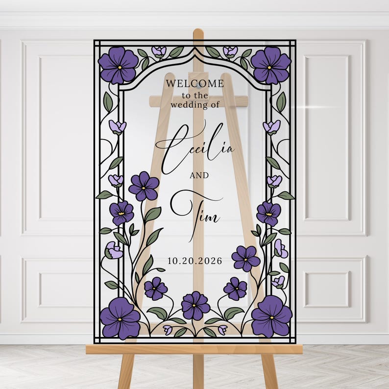 Acrylic Stained Glass Design Wedding Welcome Sign, Custom Floral Decor ...