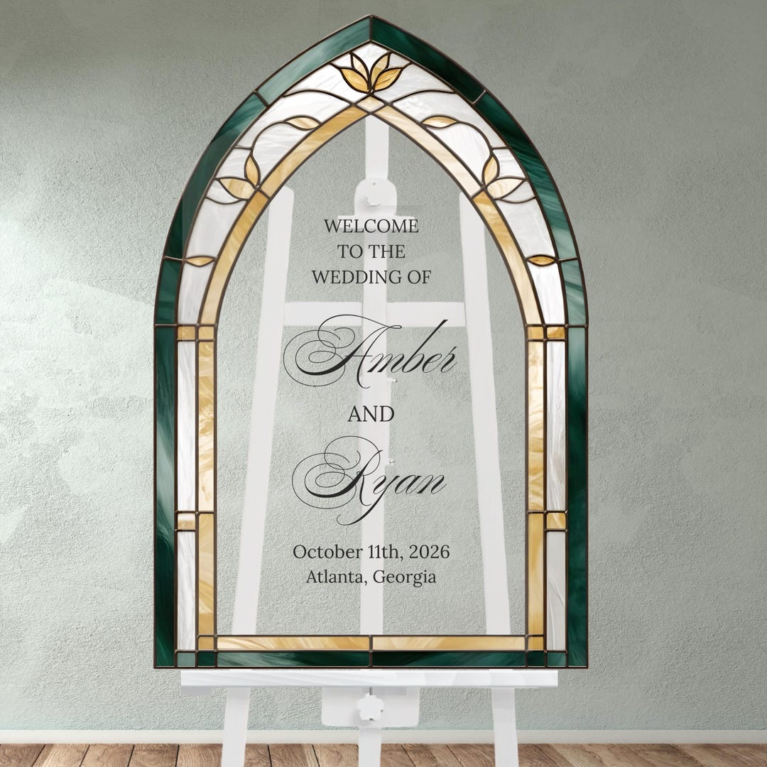 Wedding Welcome Sign Stained Glass, Custom Acrylic Green and Gold ...