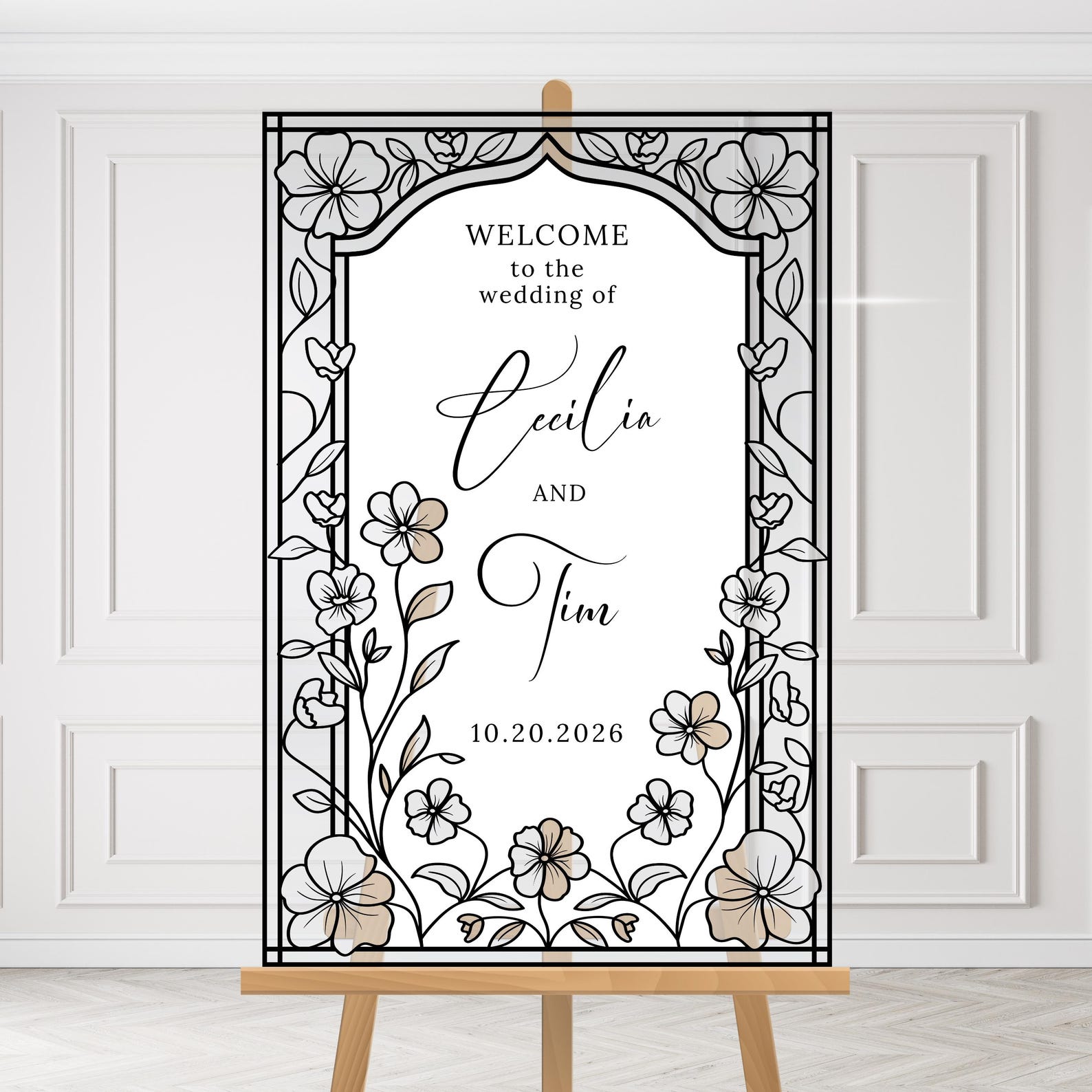 Acrylic Stained Glass Design Wedding Welcome Sign, Custom Floral Decor ...