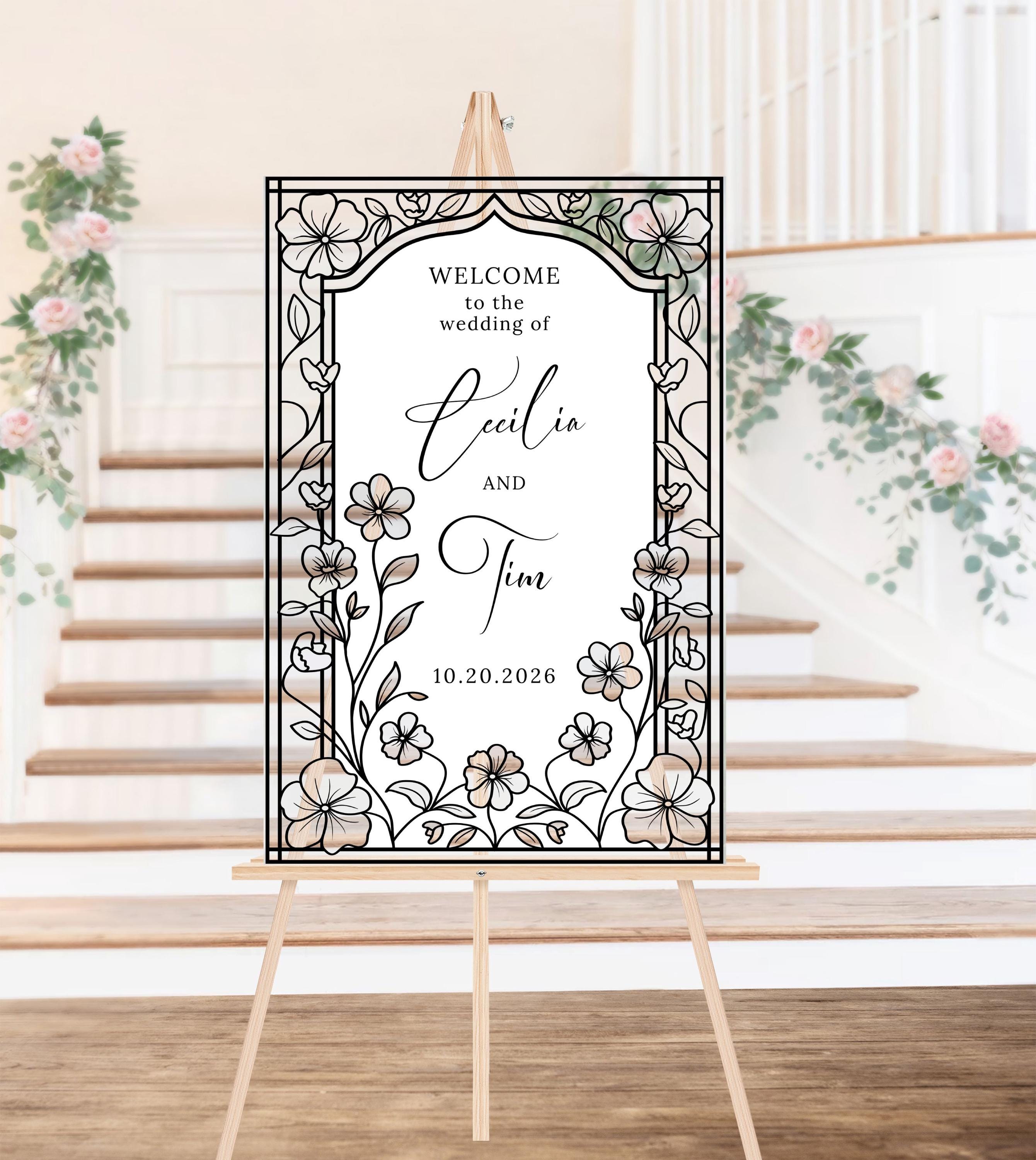 Acrylic Stained Glass Design Wedding Welcome Sign, Custom Floral Decor ...