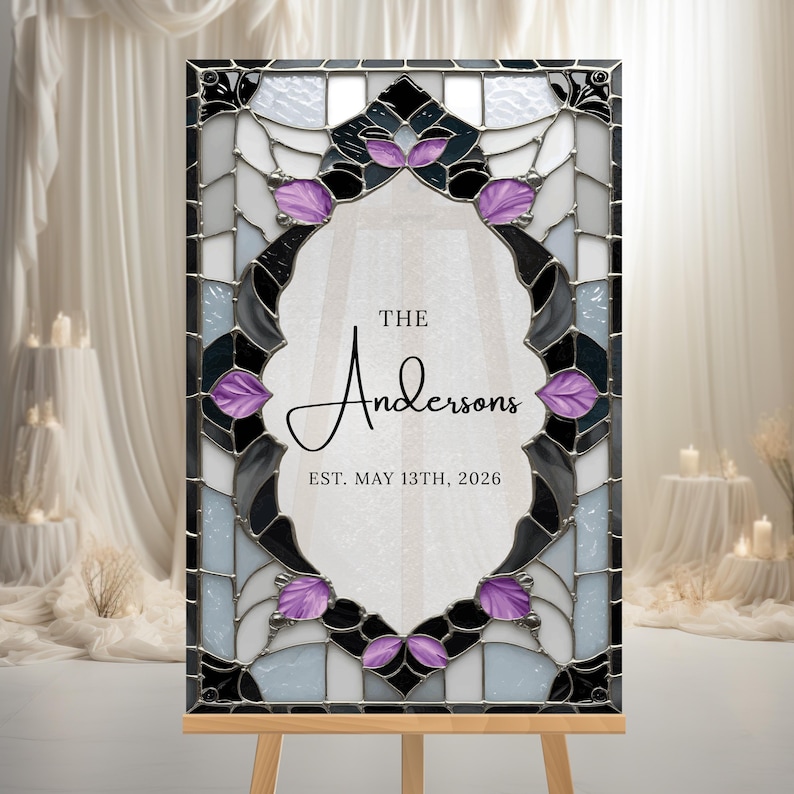 Wedding Welcome Sign Stained Glass, Custom Acrylic Black White and Gold ...