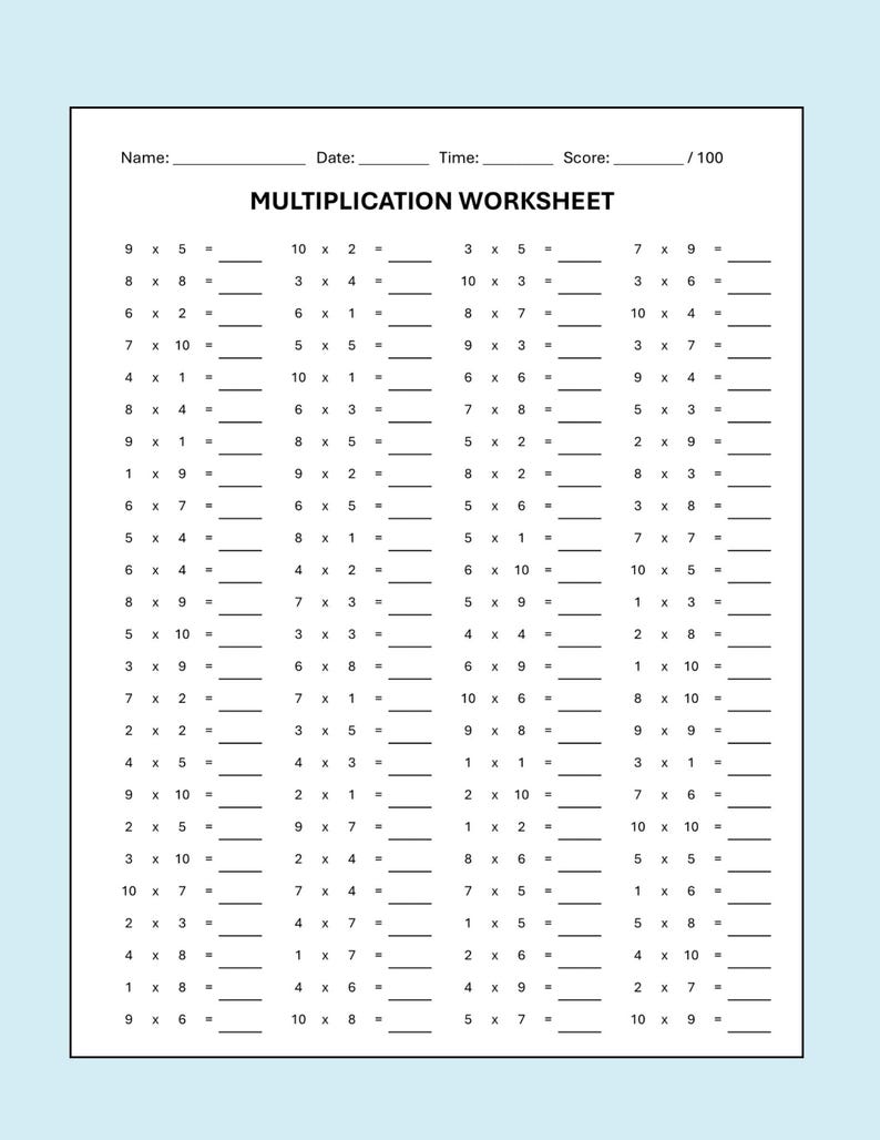 10 Printable Multiplication Worksheets for 2nd to 5th Grade, Math ...