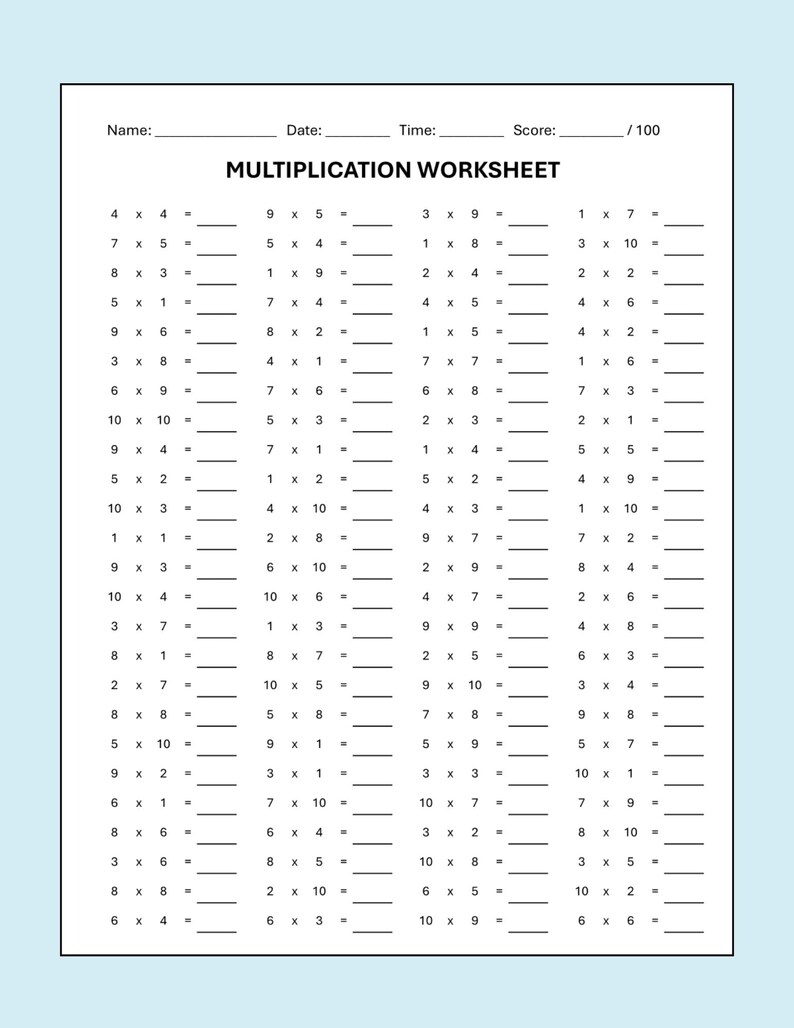 10 Printable Multiplication Worksheets for 2nd to 5th Grade, Math ...