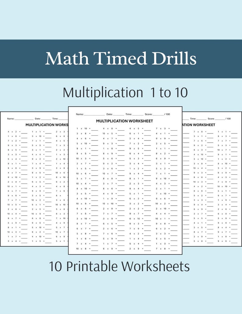 10 Printable Multiplication Worksheets for 2nd to 5th Grade, Math ...