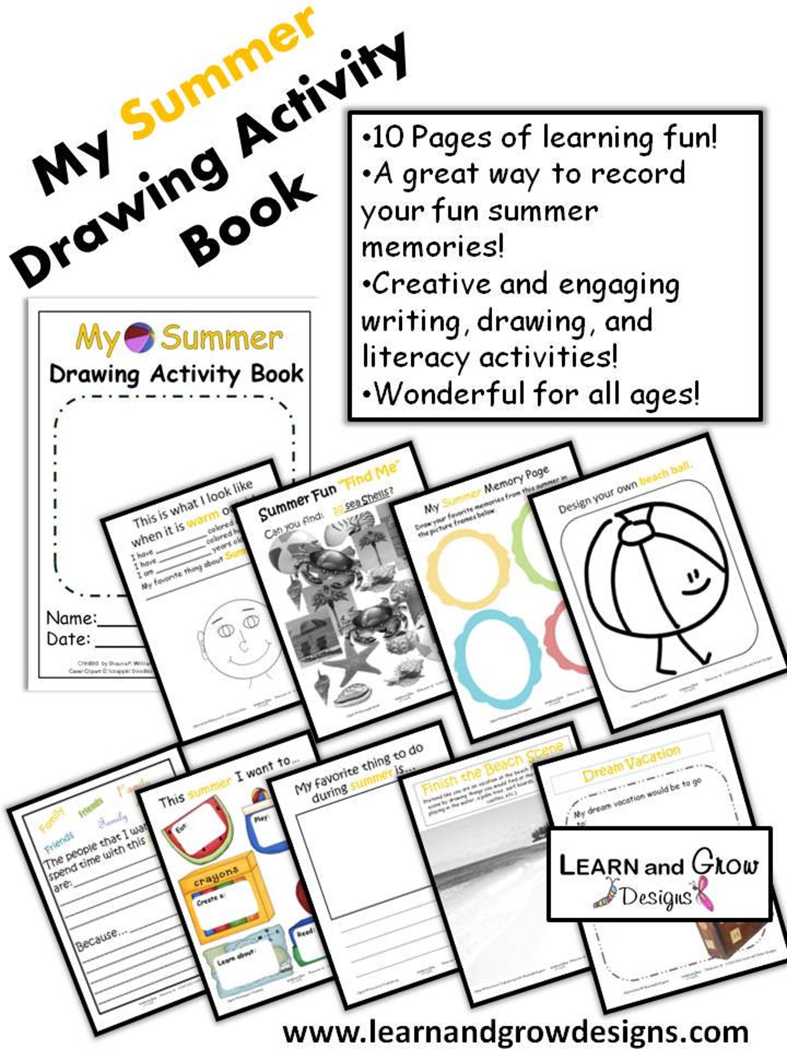 My Summer Drawing, Writing, and Activity Book for Kids - Etsy