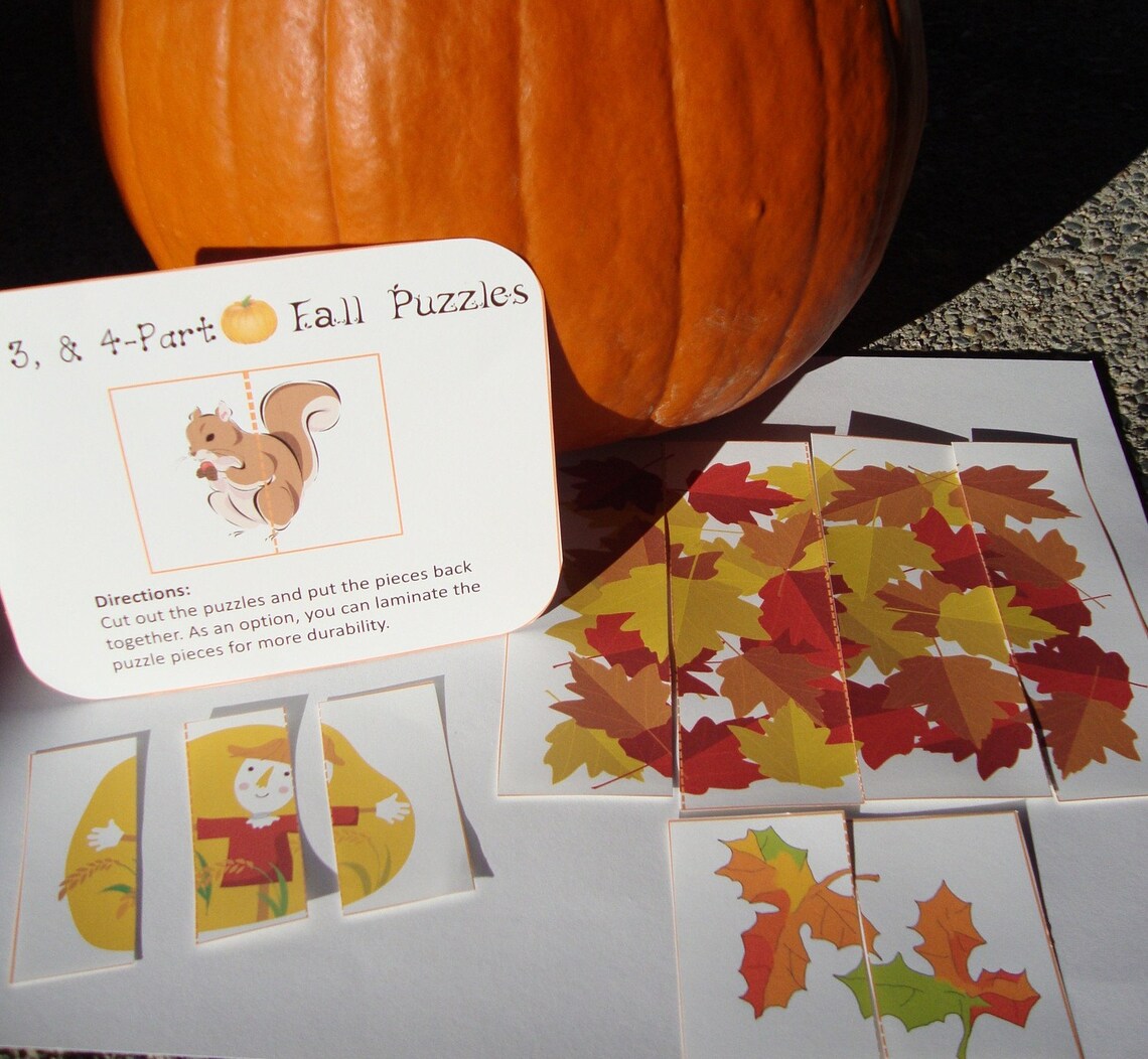 Printable Fall Puzzles for Children - Etsy