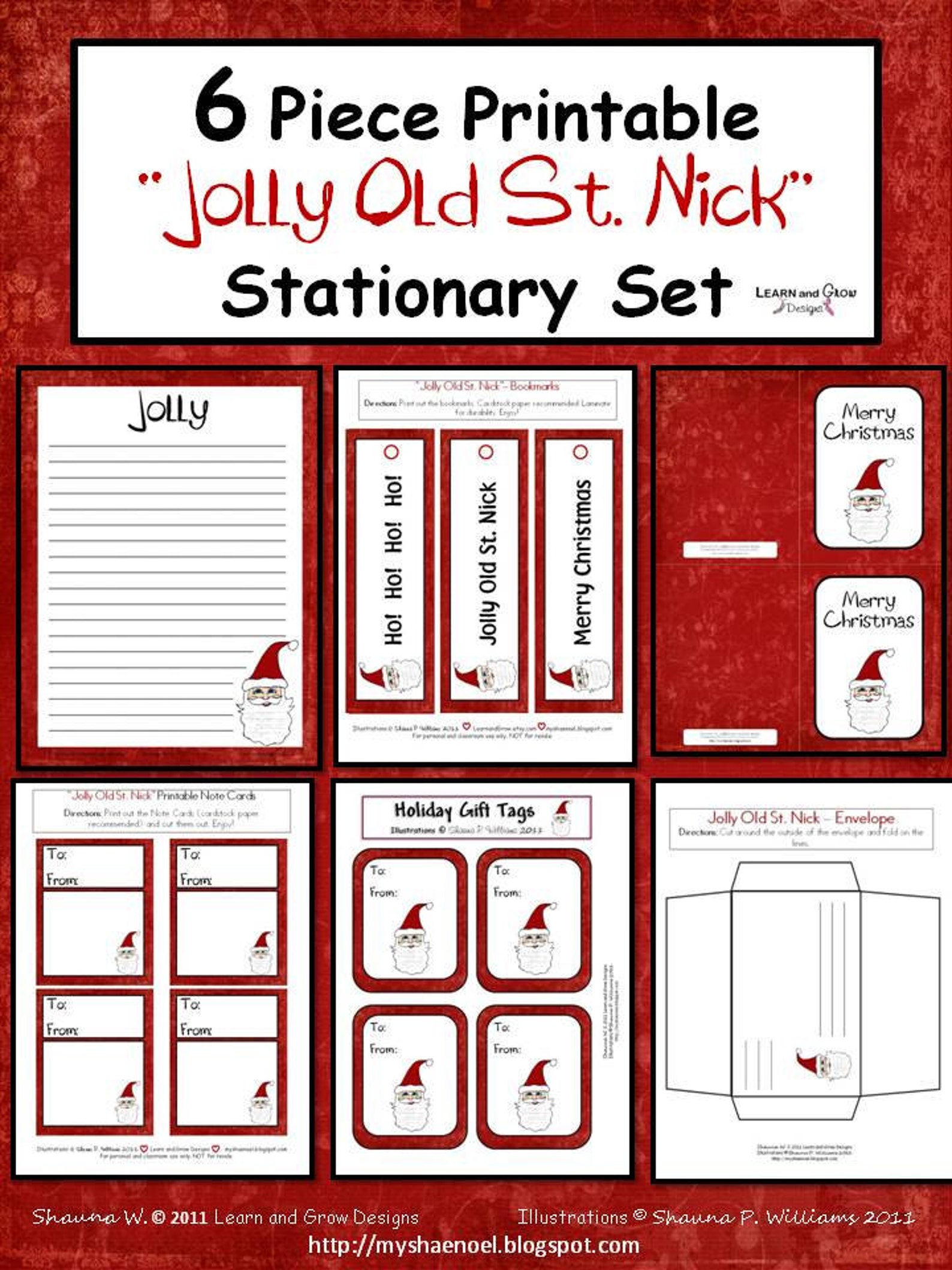Santa 6 Piece Printable Santa Stationary Set, Gift Tags, Notecards ...