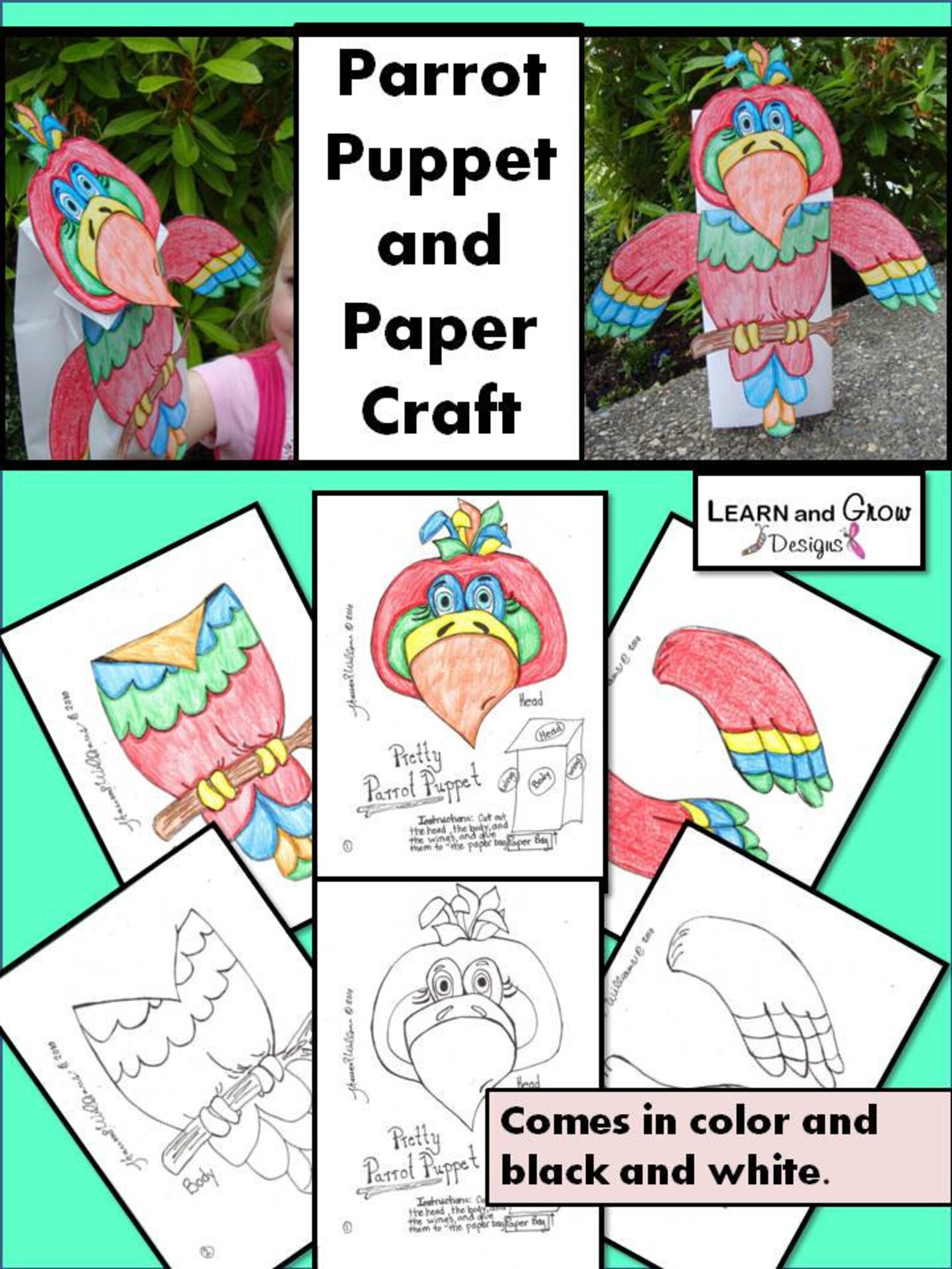 Parrot, Zebra, Viper Snake, and Elephant Paper Puppet Set of 4 - Etsy