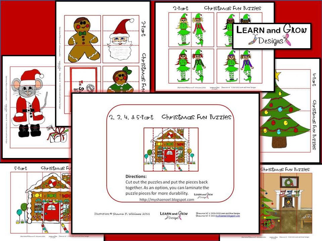 Printable Christmas Fun Puzzles for Children -2, 3, 4, and 5 Part - Etsy