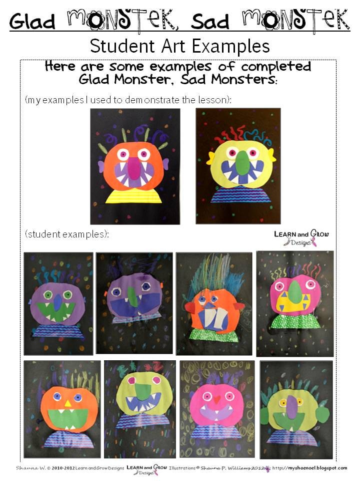 Glad Monster, Sad Monster Art Lesson for Kids With Templates - Etsy