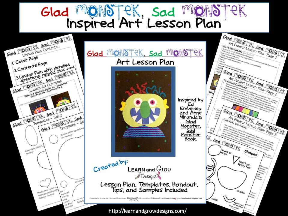 Glad Monster, Sad Monster Art Lesson for Kids With Templates - Etsy