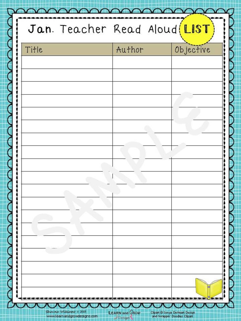 Teacher Read Aloud Blank Book List Forms - Etsy