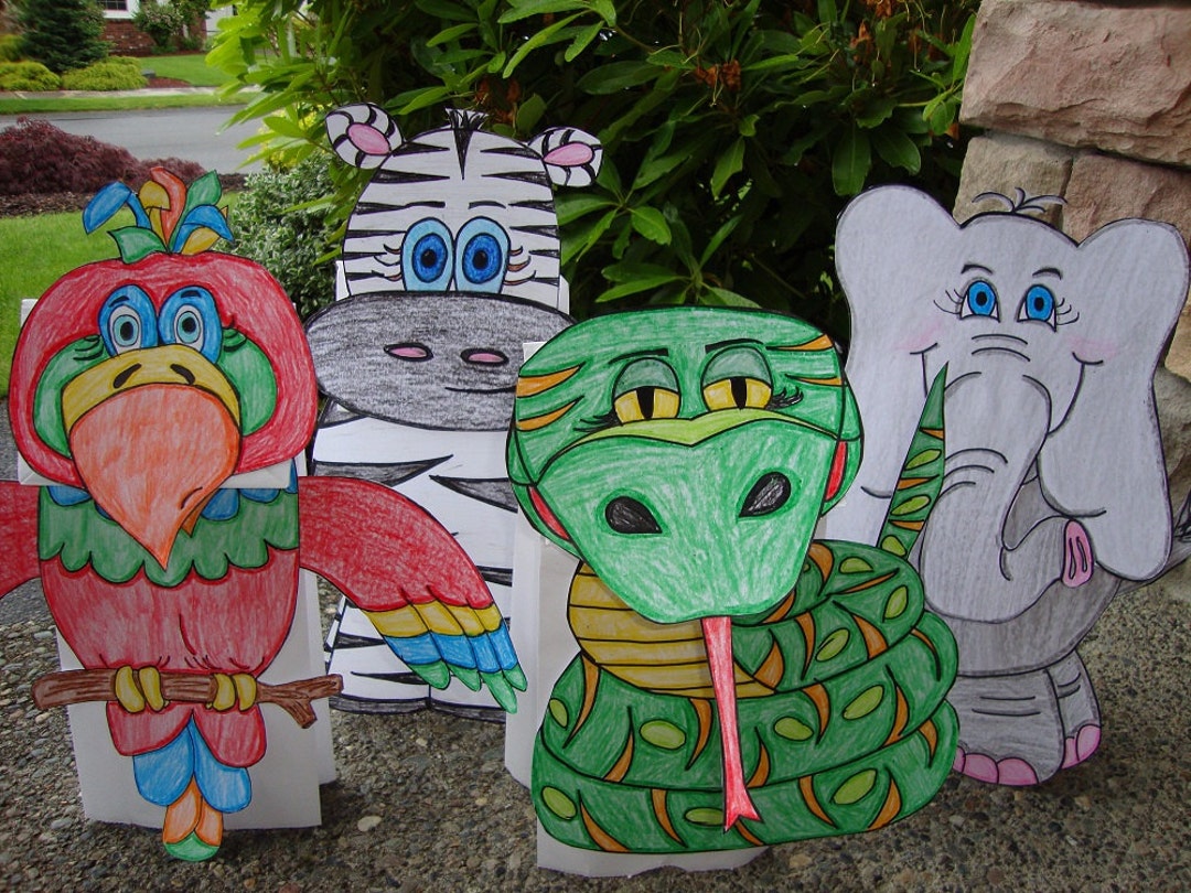 Parrot, Zebra, Viper Snake, and Elephant Paper Puppet Set of 4 - Etsy