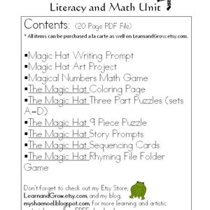 Magic Hat Literacy and Math Themed Unit With Original Illustrations - Etsy