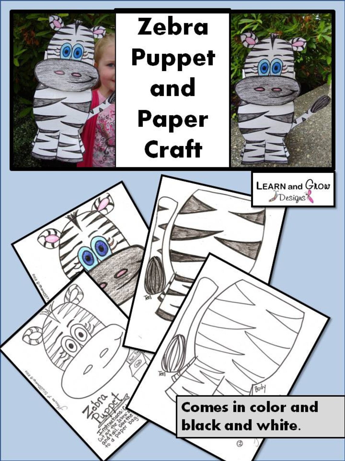 Parrot, Zebra, Viper Snake, and Elephant Paper Puppet Set of 4 - Etsy